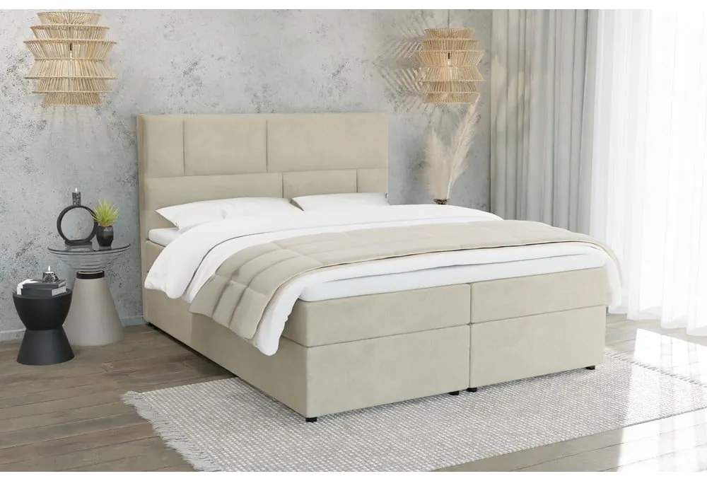 Béžová boxspring postel s úložným prostorem 160x200 cm Lola – Ropez