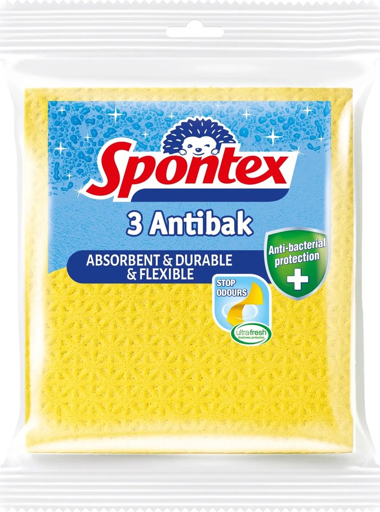 Spontex Houbová utěrka Antibak, žlutá, 3 ks, 18,5 x 20,5 cm