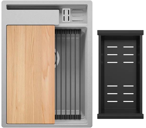 Primagran Kuchyňský dřez granitový jednokomorový bez odkapávače a prostoru pro příslušenství a desku Oslo 40 Pocket Multilevel + Dárek