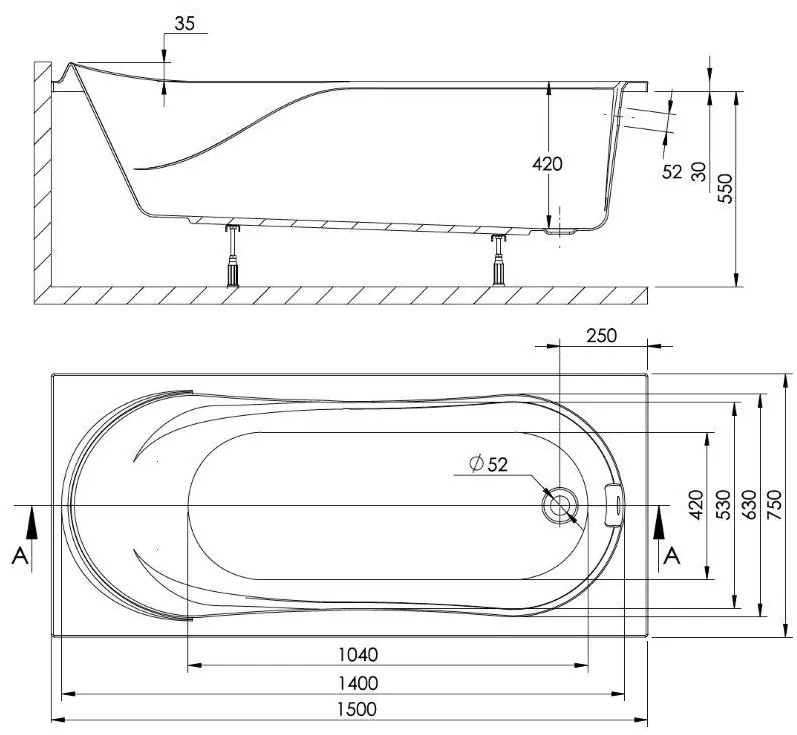 Scansani Wivea akrylátová vana Délka vany: 150cm