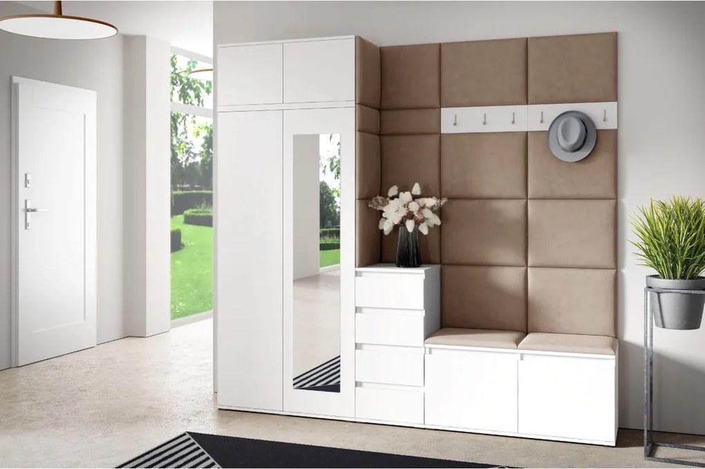 Eka Předsíňová stěna s čalouněnými panely Trinity 33 - Bílá / Béžová 2304