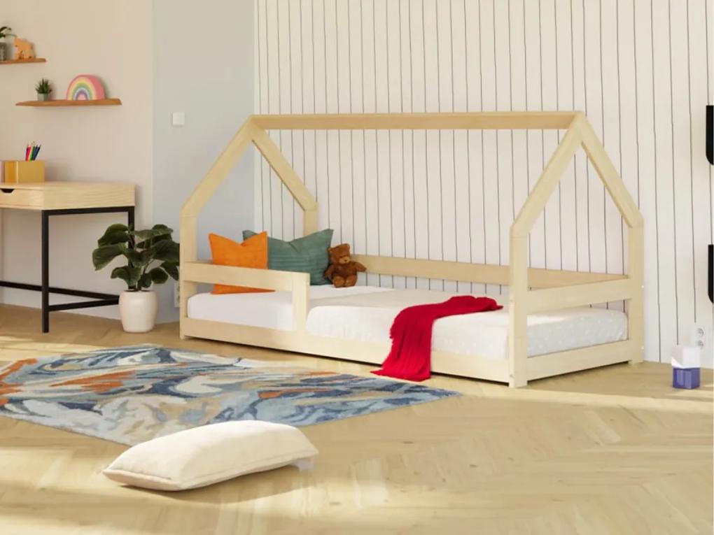 Benlemi Nízká postel domeček SAFE 8v1 ze dřeva se zábranou Zvolte barvu: Nelakovaná, Zvolte rozměr: 90x190 cm, Zvolte zábranu: S otevřeným vstupem