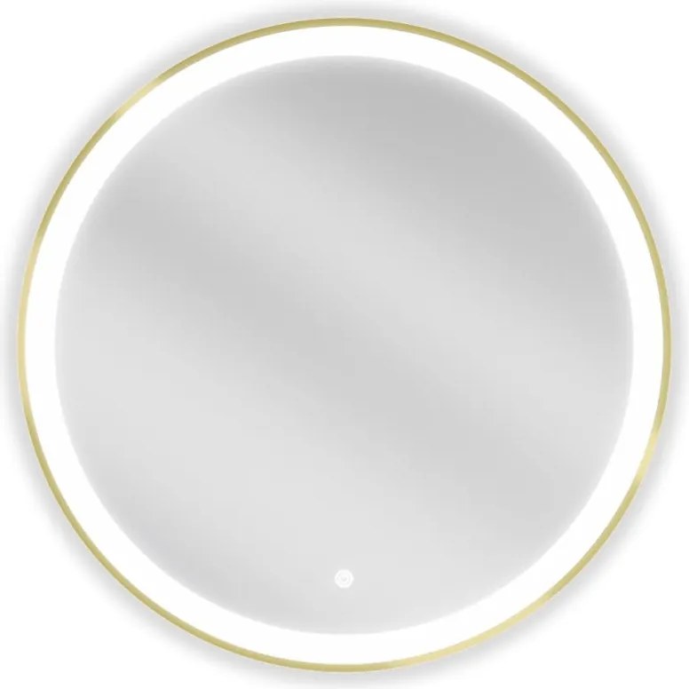 Mexen Esso podsvícené koupelnové zrcadlo, kulaté 70 cm, LED 6000K, proti mlze, zlatý rám - 9825-070-070-611-50