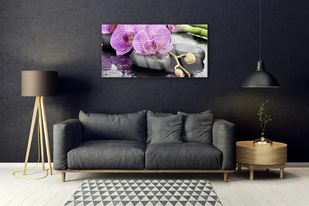 Obraz na skle Kameny Zen Orchidej Lázně 100x50 cm