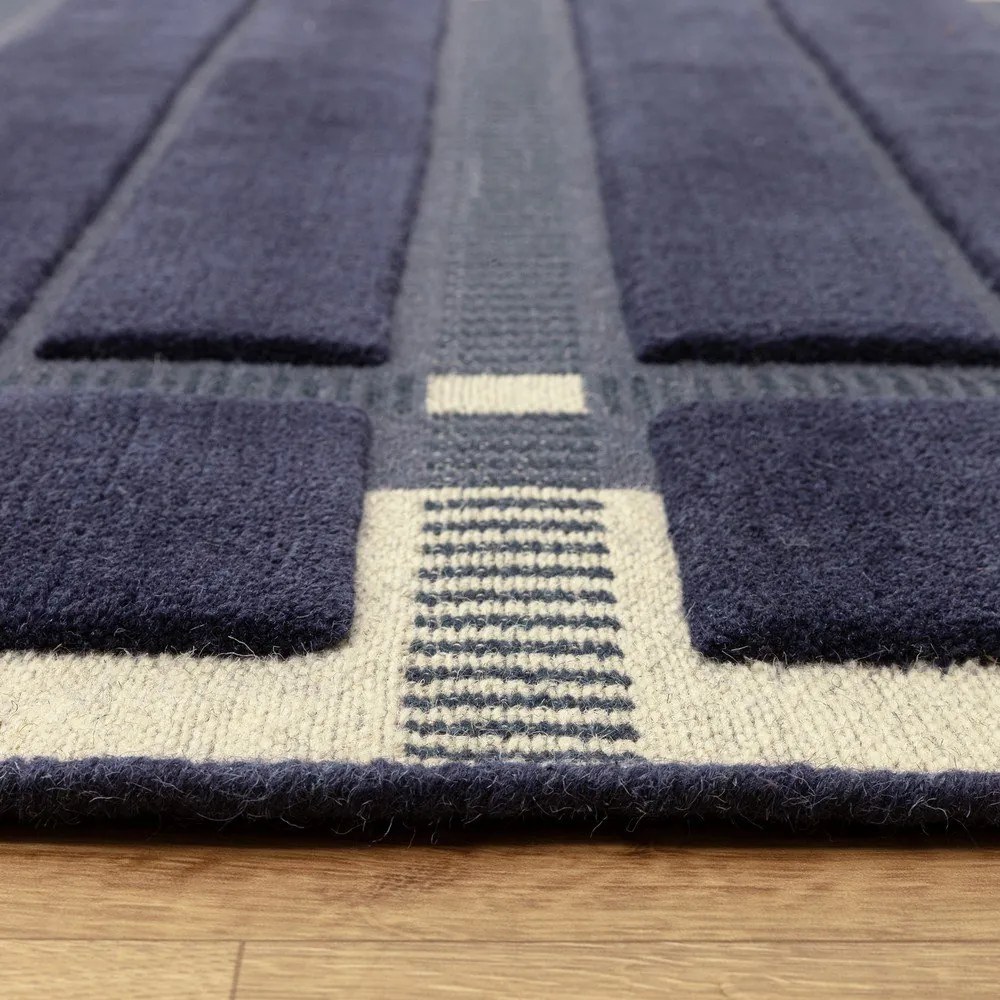 Tmavě modrý/béžový ručně tkaný vlněný koberec 120x170 cm – Asiatic Carpets