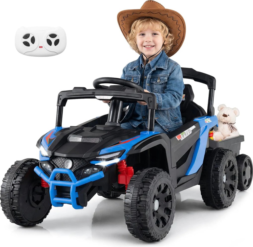 Costway 12 V Dětský traktor s odnímatelným přívěsem a rodičovským dálkovým