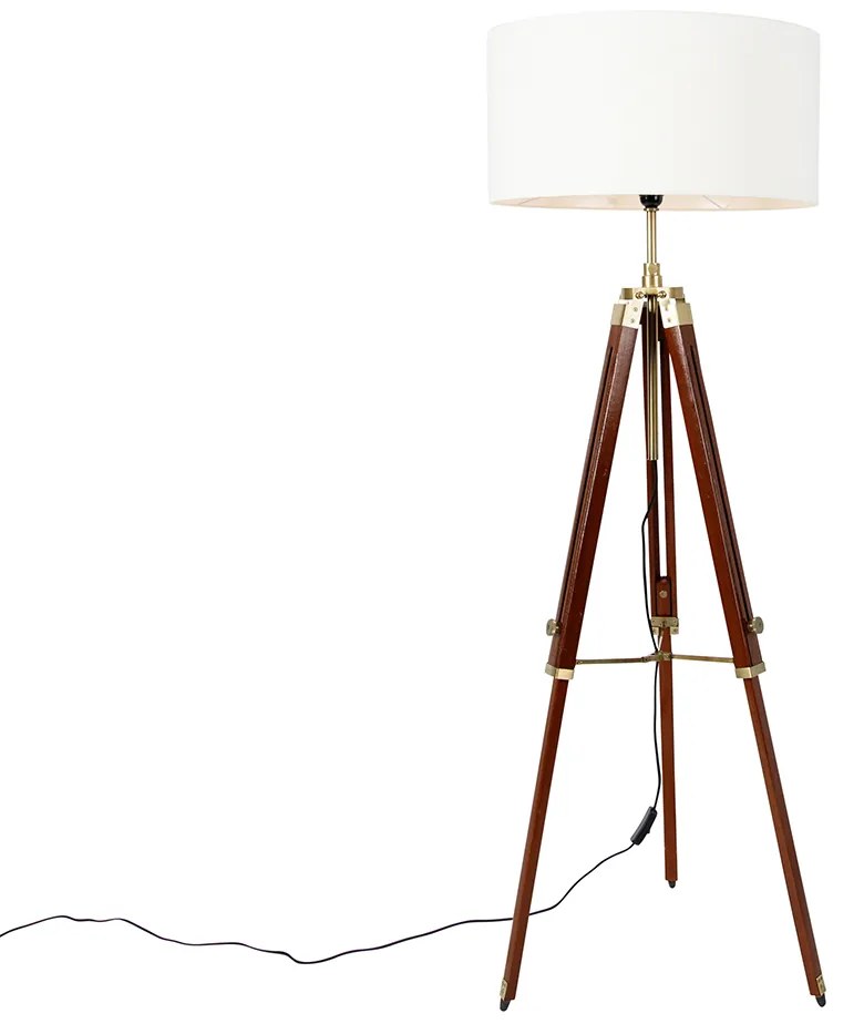 Vintage stojací lampa mosaz se stínidlem bílý 50 cm stativ - Cortin