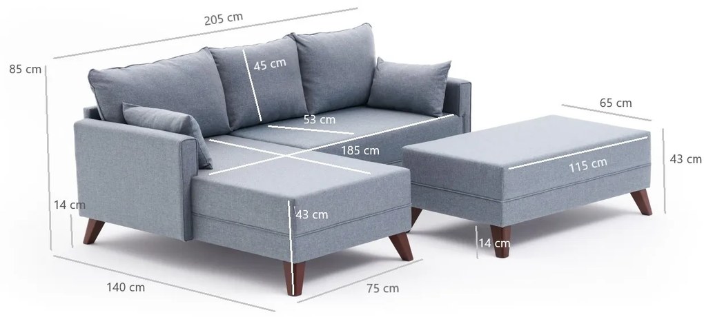 Atelier del Sofa Rohová sedací souprava Bella Soft Mini Köşe Right - Blue, Modrá