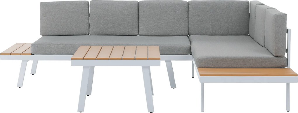Zahradní set, bílá ocel/dub/světle šedá, PELOR