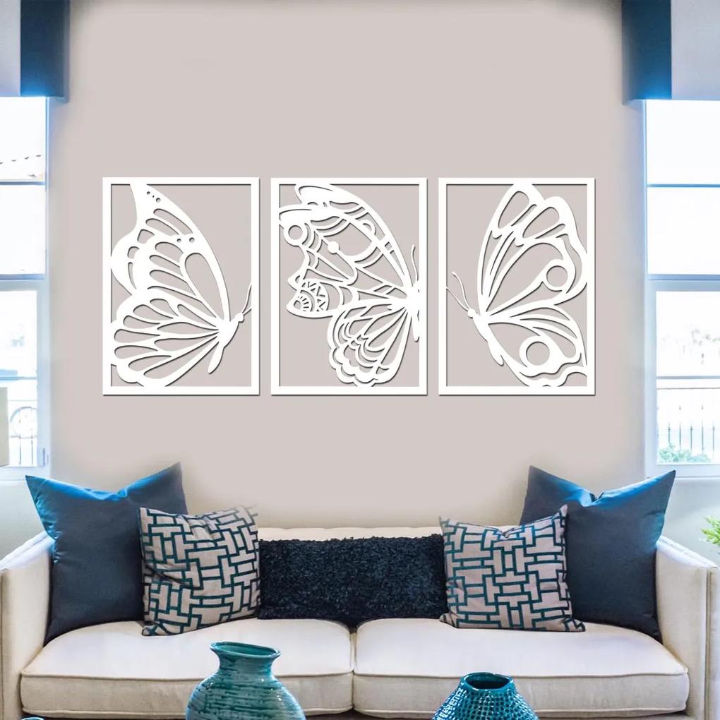 3dílný dřevěný obraz MOTÝLŮ Barevný vzor: Ořech, Rozměry (cm): 60x28