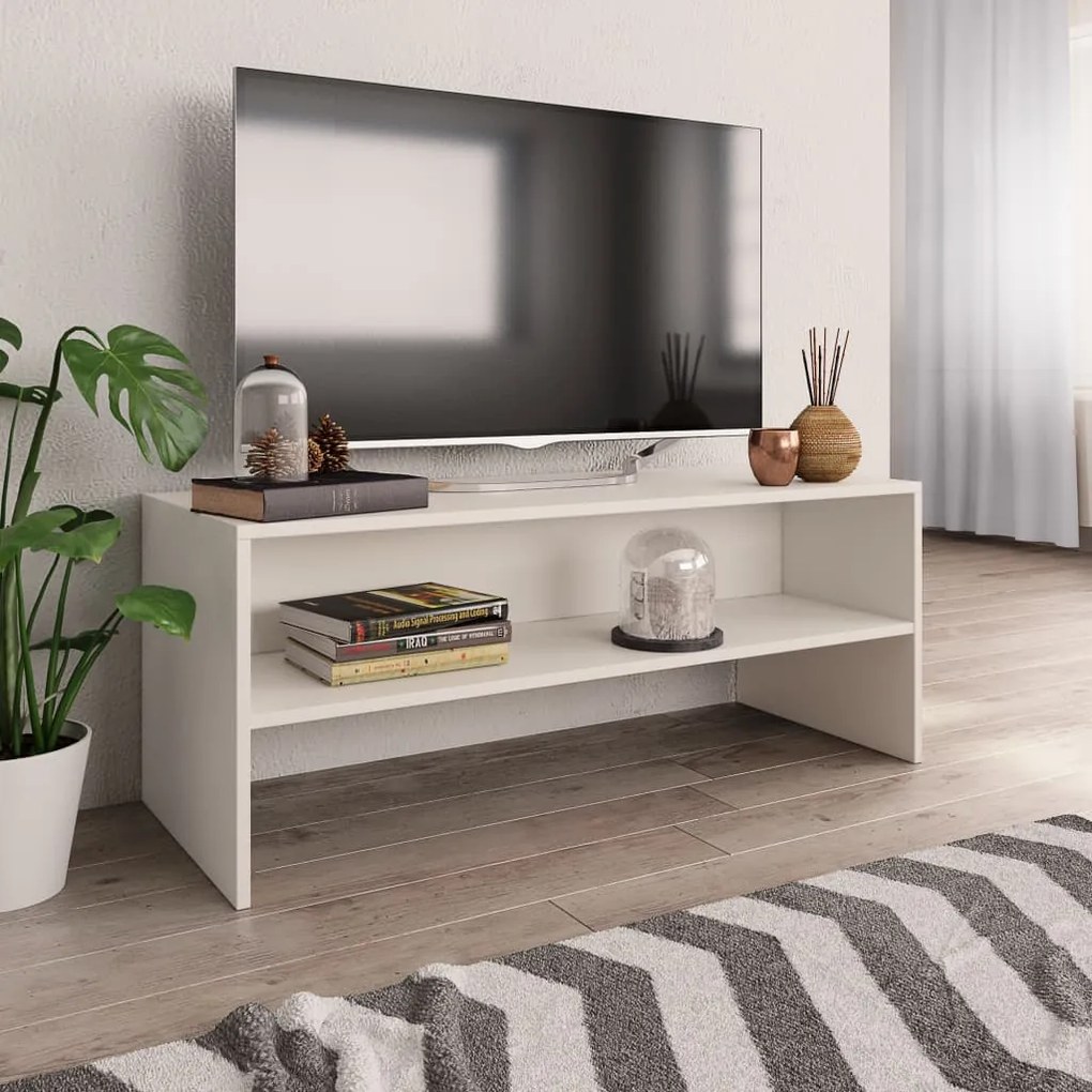 TV stolek bílý 100 x 40 x 40 cm kompozitní dřevo