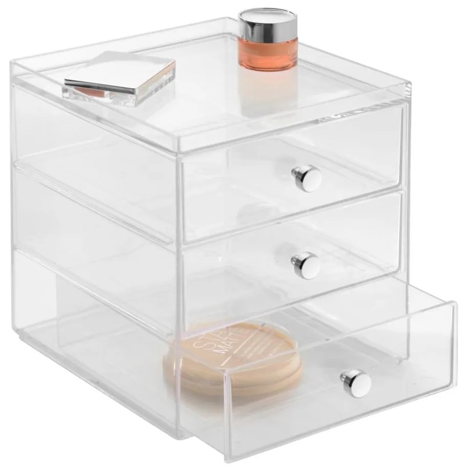 Transparentní organizér se 3 šuplíky iDesign Drawers, výška 18 cm