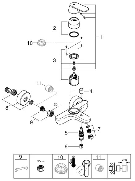 GROHE 32831000 - Vanová baterie EUROSMART COSMOPOLITAN DN 15 lesklý chrom