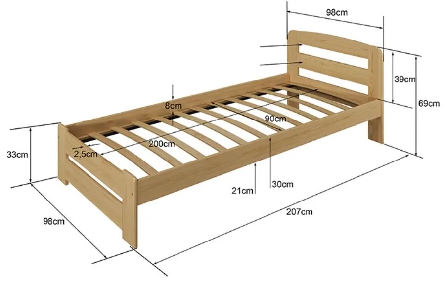 MAXIVA Postel - LIDIA, 90x200 cm, dekor dub