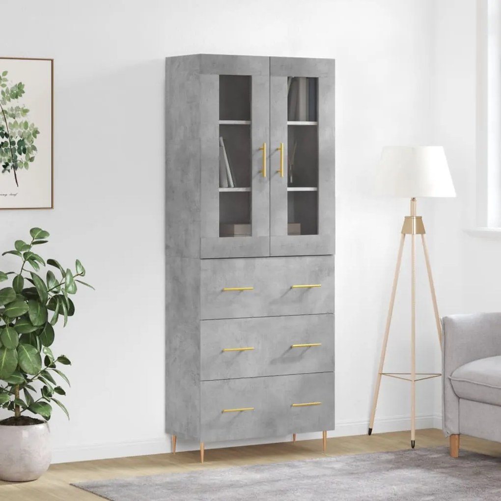 Skříň highboard betonově šedá 69,5x34x180 cm kompozitní dřevo