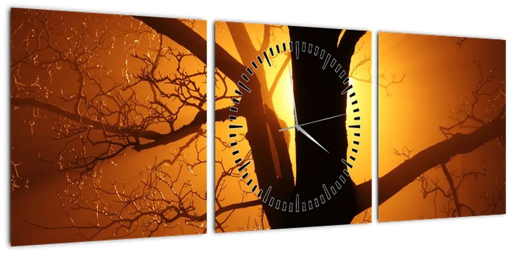 Obraz stromu v západu slunce (s hodinami) (90x30 cm)