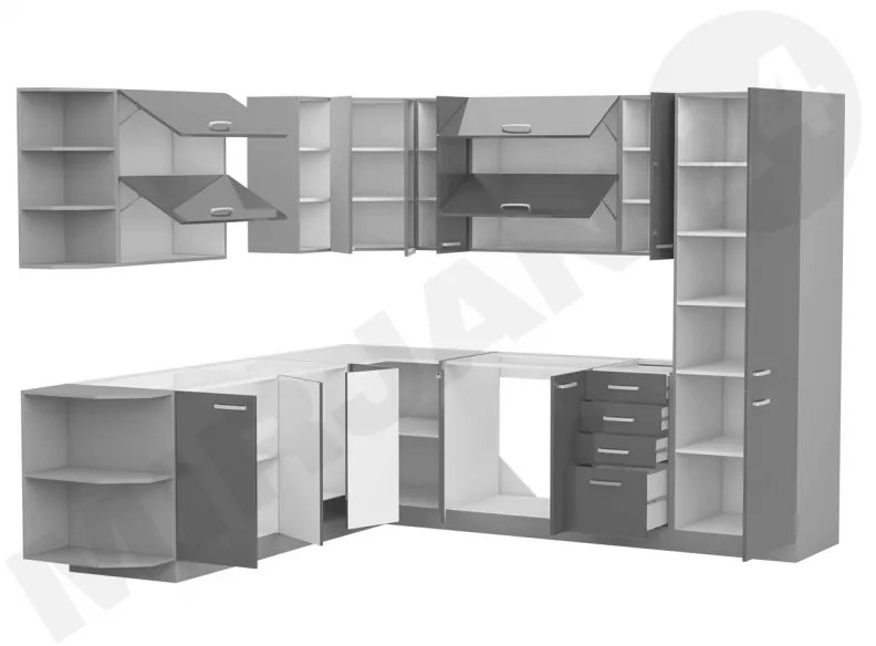Kuchyně Multiline I, Barva: šedá / červený lesk, Osvětlení: bez osvětlení, Dřez: ne, Dřez: ano
