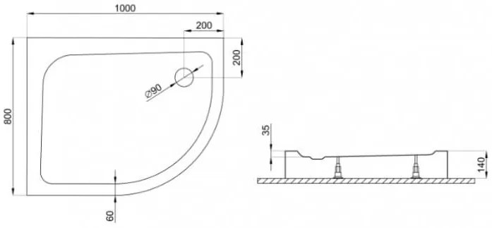 Polimat Asymetrická sprchová akrylátová vanička Oris IP 100x80 Barva: Bílá, Rozměry (cm): 100x80, Orientace: Levá