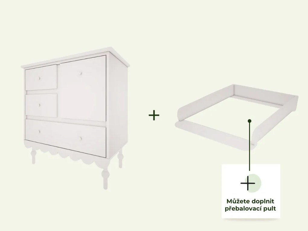 Nízká úložná komoda do dětského pokoje BABUSHKA bílá