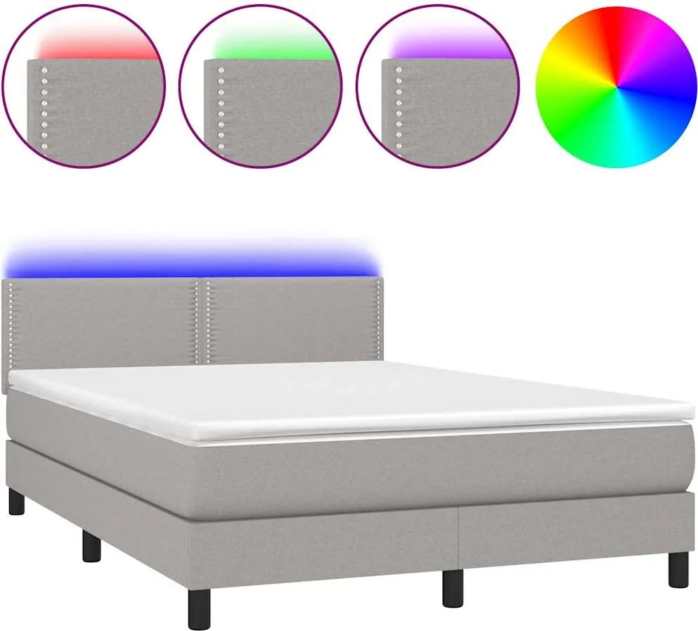 Box spring postel s matrací a LED světle šedá 140x190 cm textil 3133069