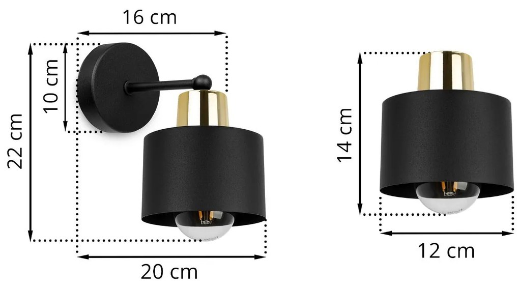 Nástěnné svítidlo Panta 1, 1x černé kovové stínítko, g