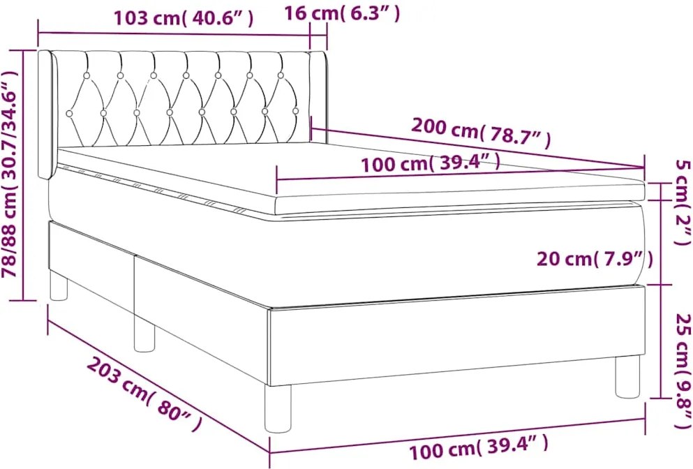 Box spring postel s matrací světle šedá 100x200 cm samet 3131123