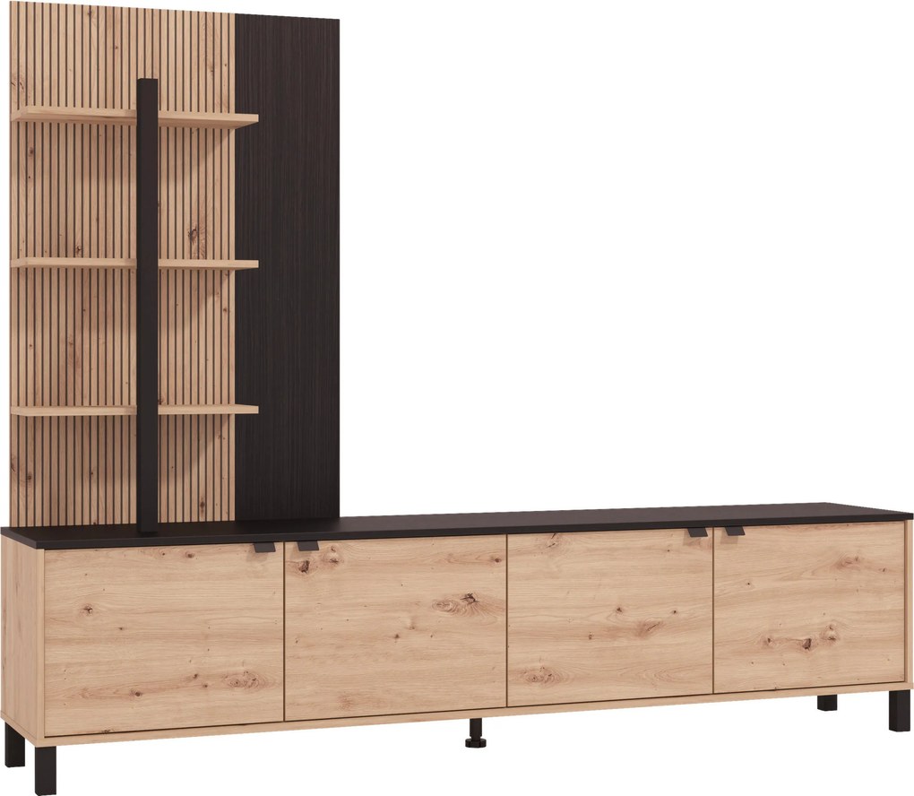 XXXLutz OBÝVACÍ STĚNA černá, dub artisan Hom`in - Kompletní obývací stěny - 000834014301