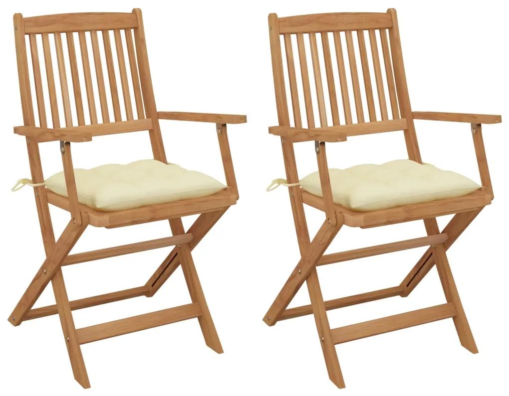3064607 vidaXL Skládací zahradní židle s poduškami 2 ks masivní akáciové dřevo