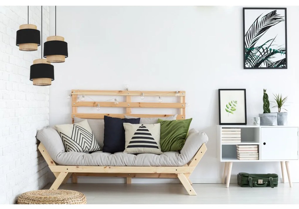 Závěsné svítidlo Boho, 3x jutové/černé textilní stínítko, o