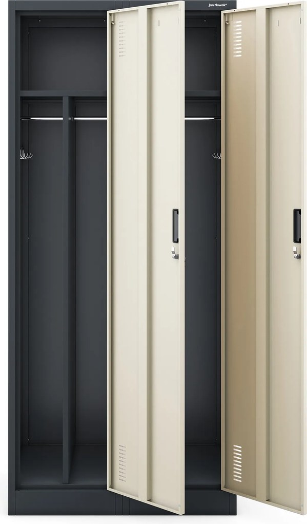 Zaměstnanecká skříňka čtyřkomorová antracitová/dub sonoma, 800x1800x500 mm: KACPER Eco Design