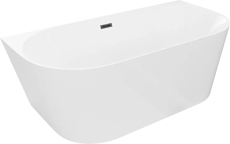 Mexen Oval Slim, volně stojící vana ke stěně 170 x 80 cm, bílá lesklá, černý matný přepad, 52661708000-70