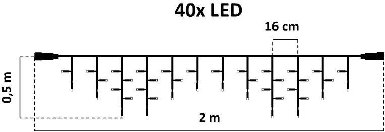 Hobby Line venkovní LED rampouchy, světelné, 200 × 50 cm, teple bílá, 40 diod, tmavě zelený kabel, IP44, prodlužovací
