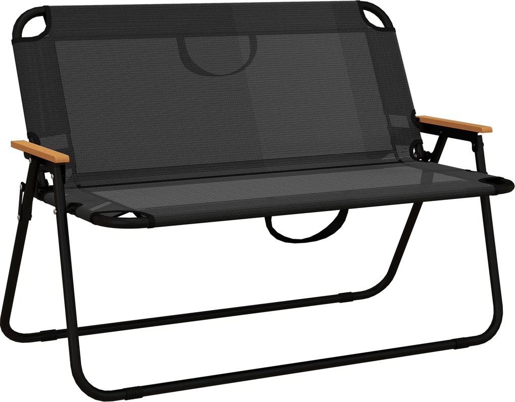 Outsunny Skládací zahradní lavice pro 2 osoby do 220 kg pro kempování Terasa Síťovina černá 108x65x73cm | Aosom.de