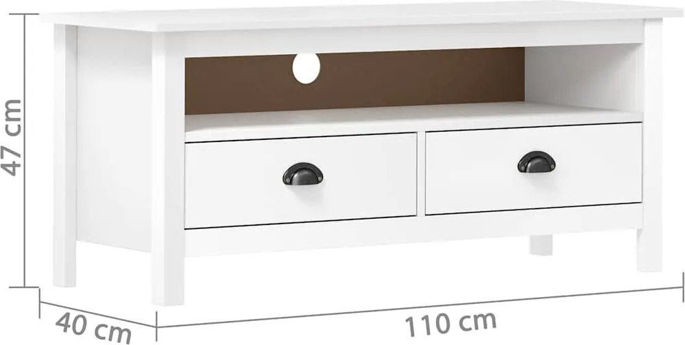 TV stolek Hill bílý 110 x 40 x 47 cm masivní borové dřevo 288924
