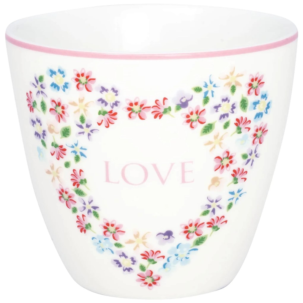 GREEN GATE Latte Cup Columbine Love White 300 ml, růžová barva, porcelán 300ml