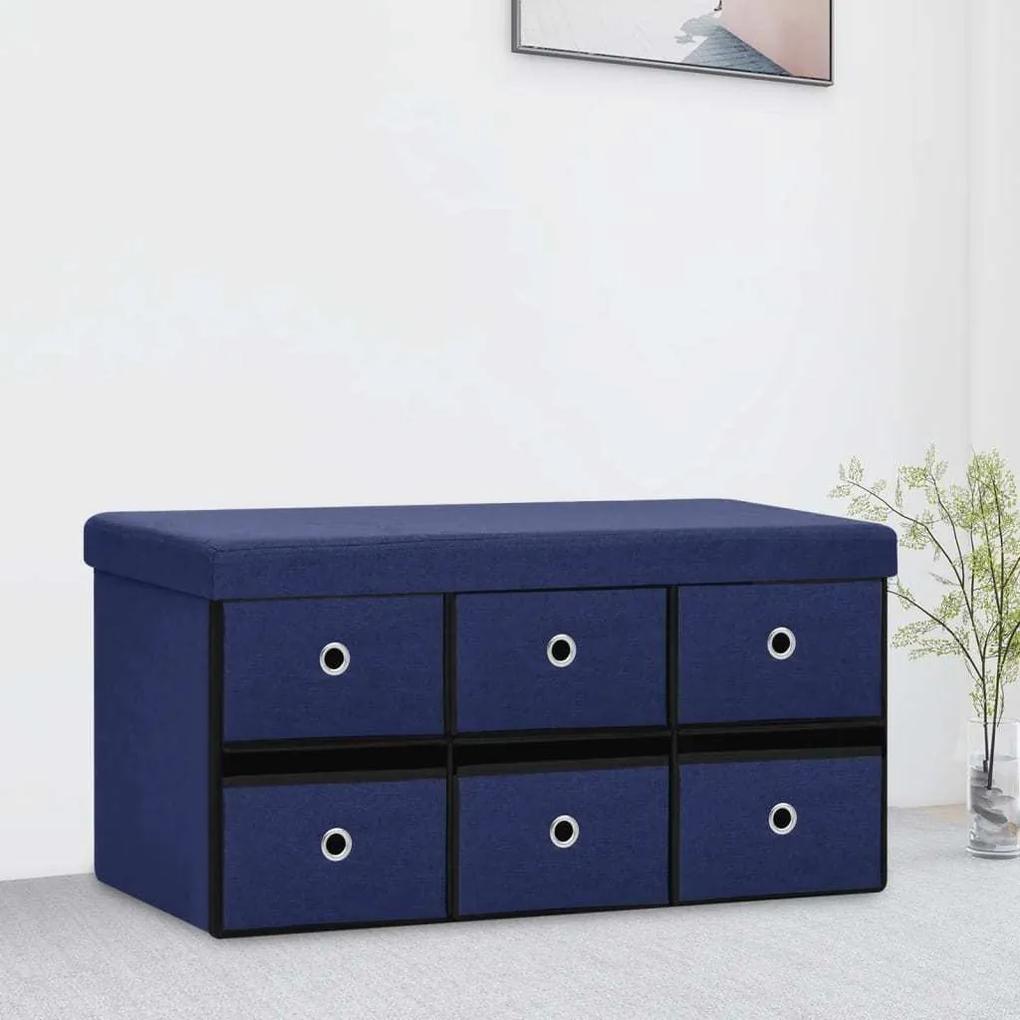 vidaXL Skládací úložná lavice 76 x 38 x 38 cm umělý len [338814] Barva: Modrá