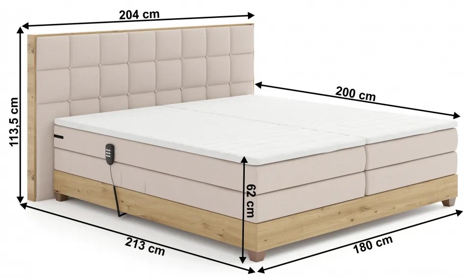 Elektrická polohovací boxspringová postel TINA 180 x 200 cm