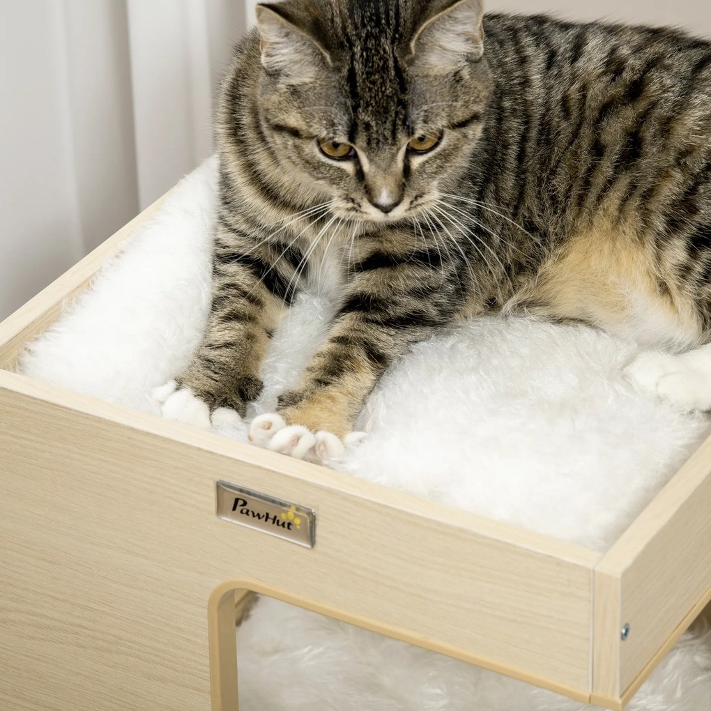 PawHut cat cave třípatrová skříňka pro kočky vnitřní domeček pro kočky s polštáři a hračkami z dubového dřeva 34x34x60 cm pro milovníky koček