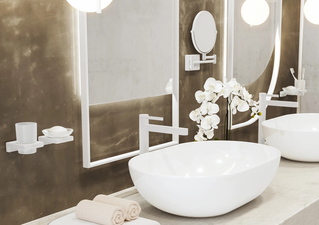 Hansgrohe AddStoris, kosmetické zrcadlo Ø188 mm, bílá matná, HAN-41791700