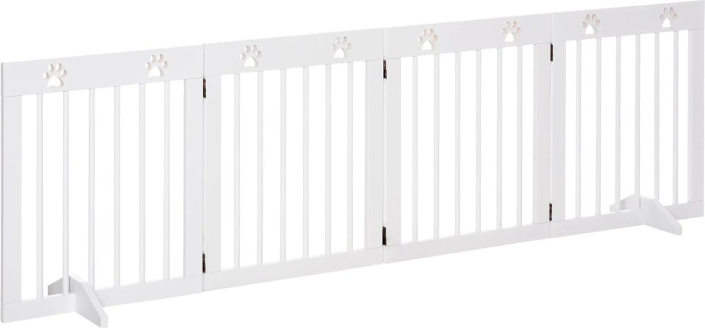 Skládací 4-panelová bariéra pro psy PawHut 204x61 cm - Bezpečnostní bariéra pro psy s dřevěnou konstrukcí a podpěrnými nohami do chodby a na schody Bí