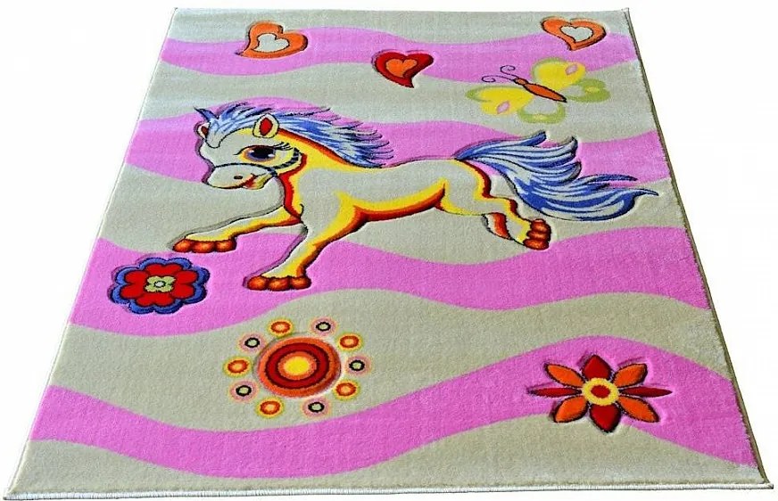 Dětský koberec KIDS KONÍK krém-růžový 125x160