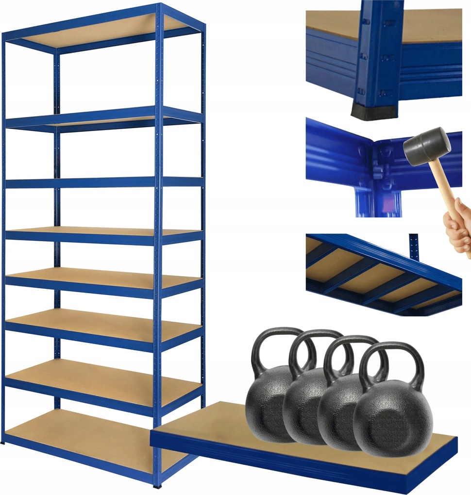 Kovový skladový regál Helios 270x100x50 cm 8Px400 kg Pevný Nebe