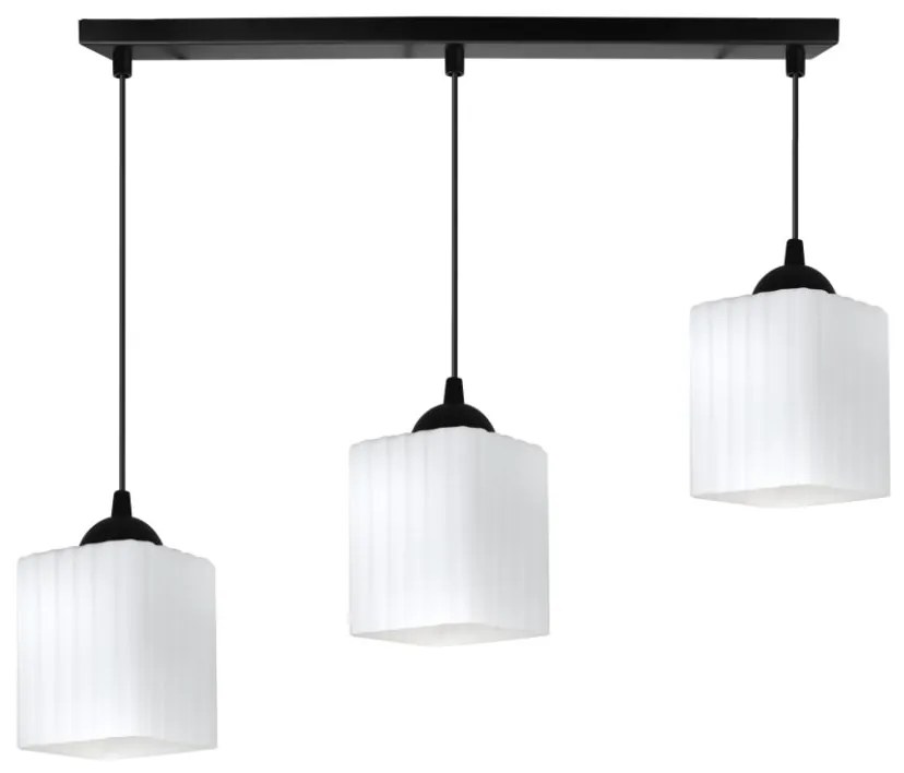 Závěsné svítidlo Riffle Square, 3x bílé skleněné stínítko, b