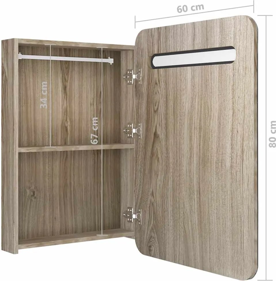 LED koupelnová skříňka se zrcadlem dub 60 x 11 x 80 cm 326507