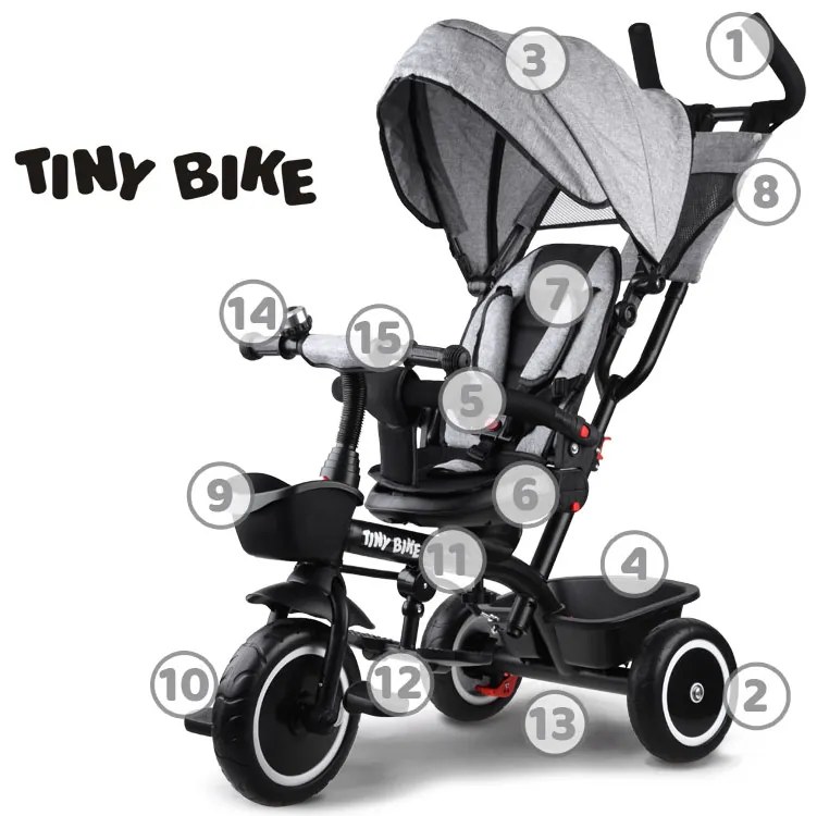 Tříkolka Tiny Bike 3v1 Šedá