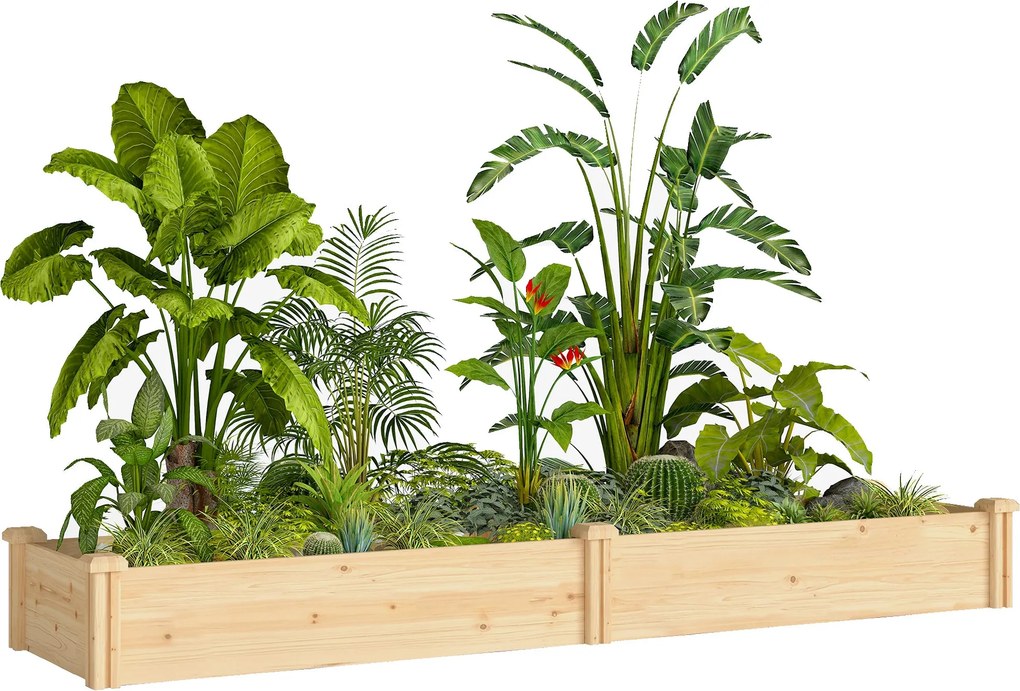Outsunny dřevěný vyvýšený záhon s přepážkou a otevřeným dnem, 235 × 66 × 26 cm — velký záhon pro zeleninu a bylinky na zahradu i balkon | Aosom