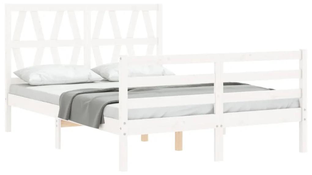 Rám postele s čelem bílý 140 x 200 cm masivní dřevo,  3194377
