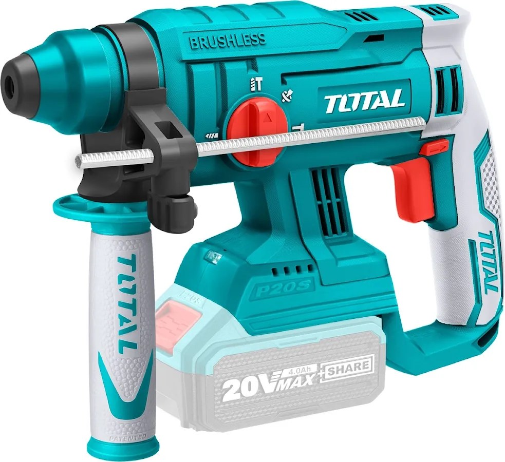 Kladivo vrtací a sekací AKU, SDS Plus, Brushless, 20 V Li-ion, 2000 mAh, 1,5J, bez baterie a nabíječ TOTAL TRHLI2201