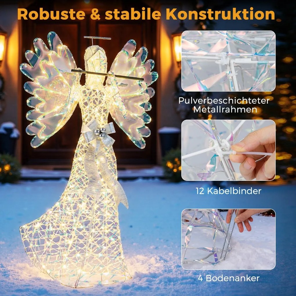 Costway Svítící vánoční anděl s flétnou 158 cm, 250 LED