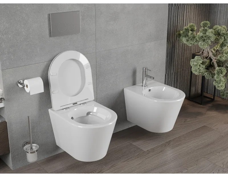 Mexen Rico závěsné wc Rimless s toaletním Slim sedátkem z duroplastu, bílá - 30720300